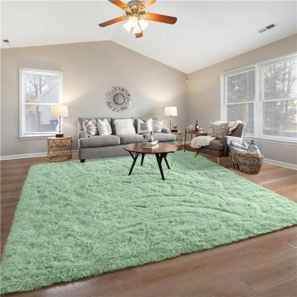 Accents | Fluffy Sage Green Rug For Bedroom Living Room 4x6 Feet ...